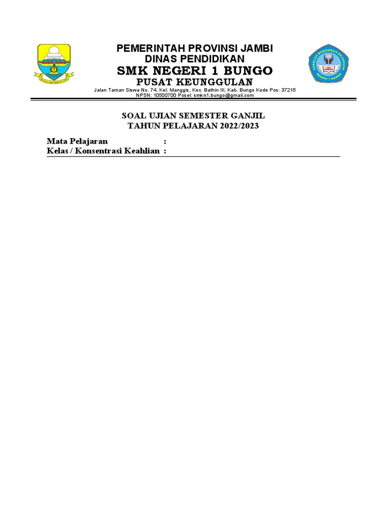 KOP UJIAN SEMESTER GANJIL SMKN 1 Bungo | PDF
