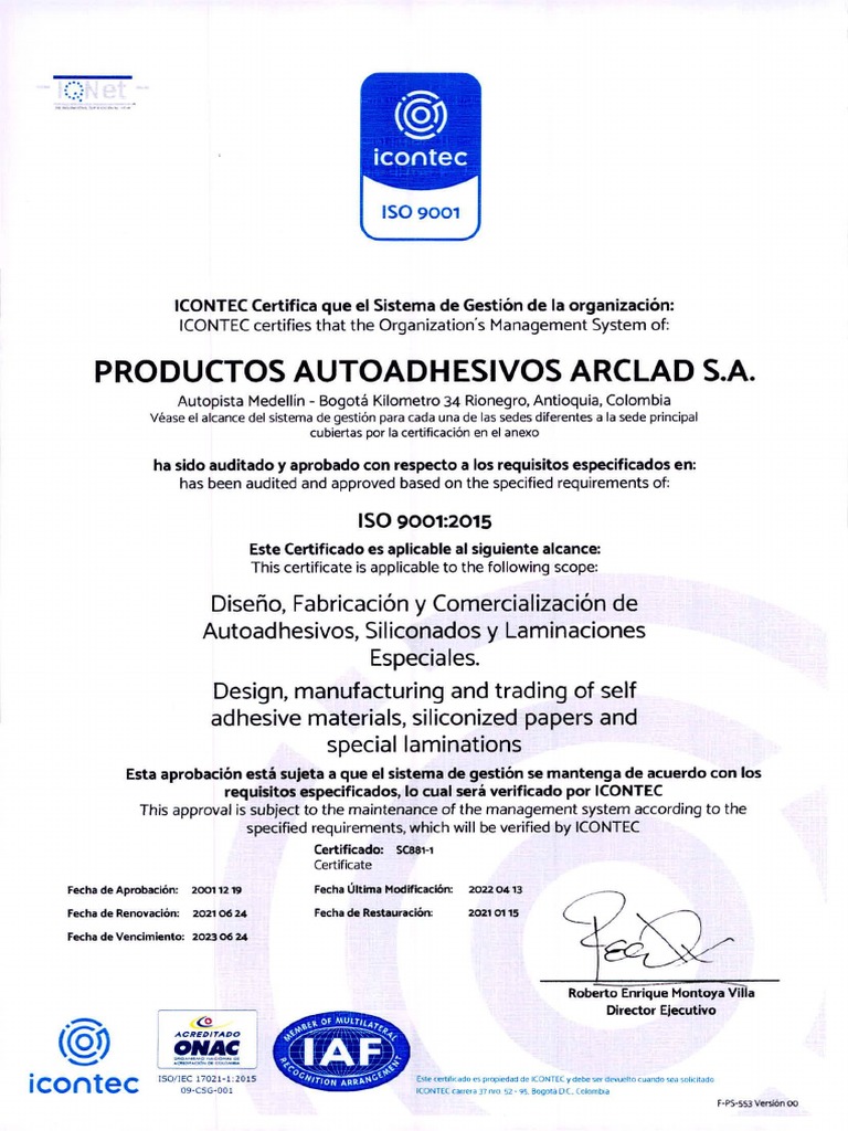 Certificado ISO 9001 2021 2023 | PDF | Organización internacional para ...