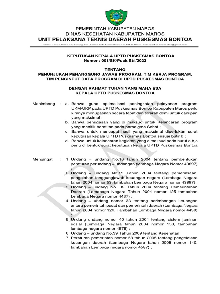 SK PJ Program, Tim Kerja, Penginput Laporan | PDF