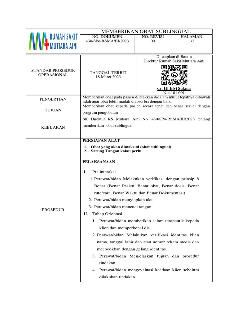 .Sop Pemberian Obat Melalui Sublingual | PDF