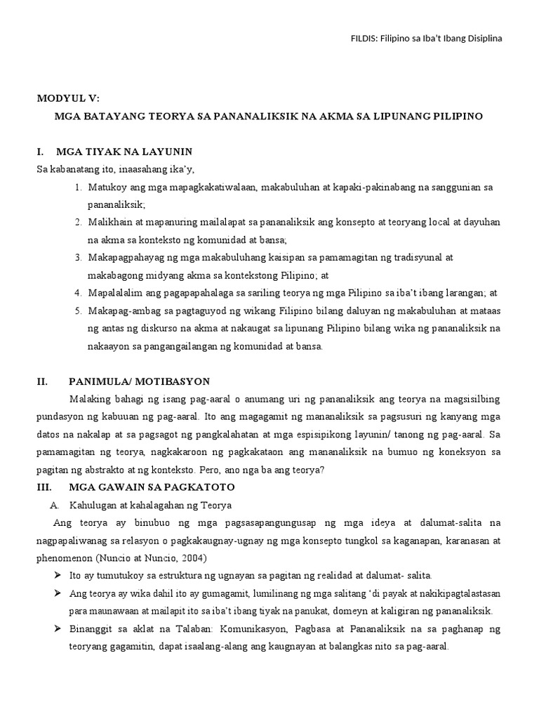 FILDIS Modyul 5 | PDF