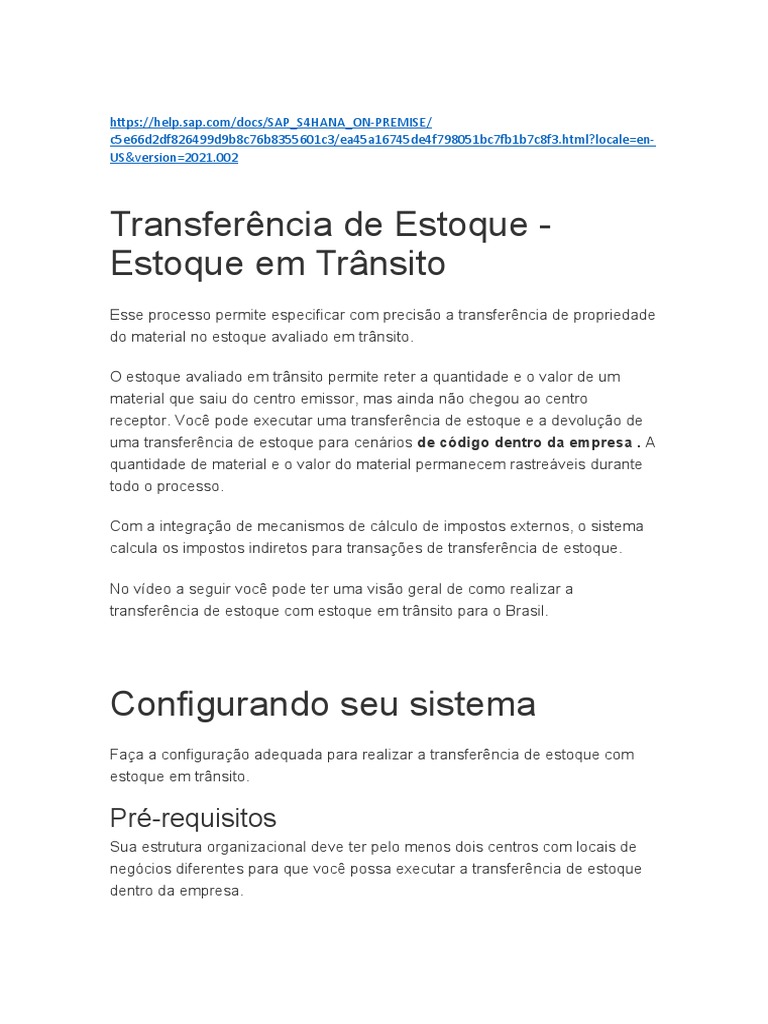 Transferência de Estoque em Trânsito | PDF | Recibo | Impostos