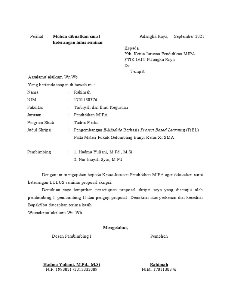 Surat Ket Lulus & Persetujuan Proposal | PDF