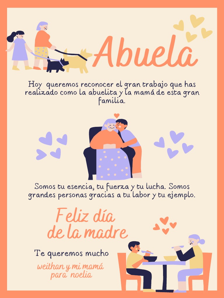 Carta Feliz Día De La Madre Abuela Ilustrada Rosa Y Crema Pdf