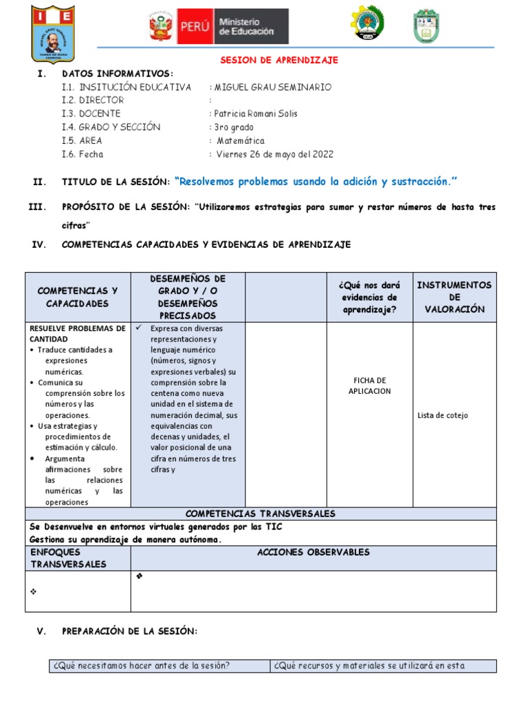 Sesion de Aprendizaje Matematica 26-04 | PDF | Aprendizaje | Cognición