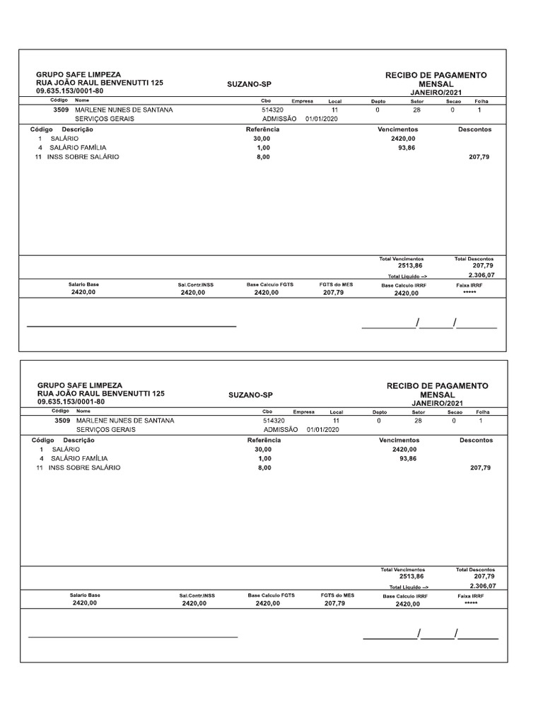 Recibo de Pagamento Salario PDF | PDF