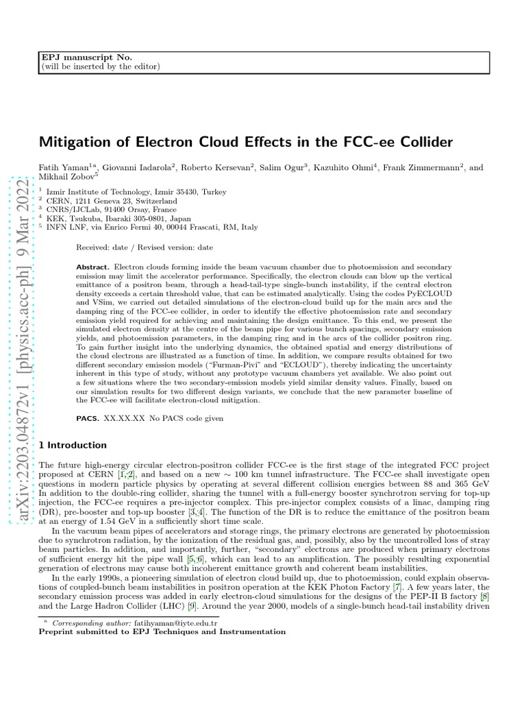 Mitigation of Electron Cloud Effects in The FCC-ee Collider | PDF ...