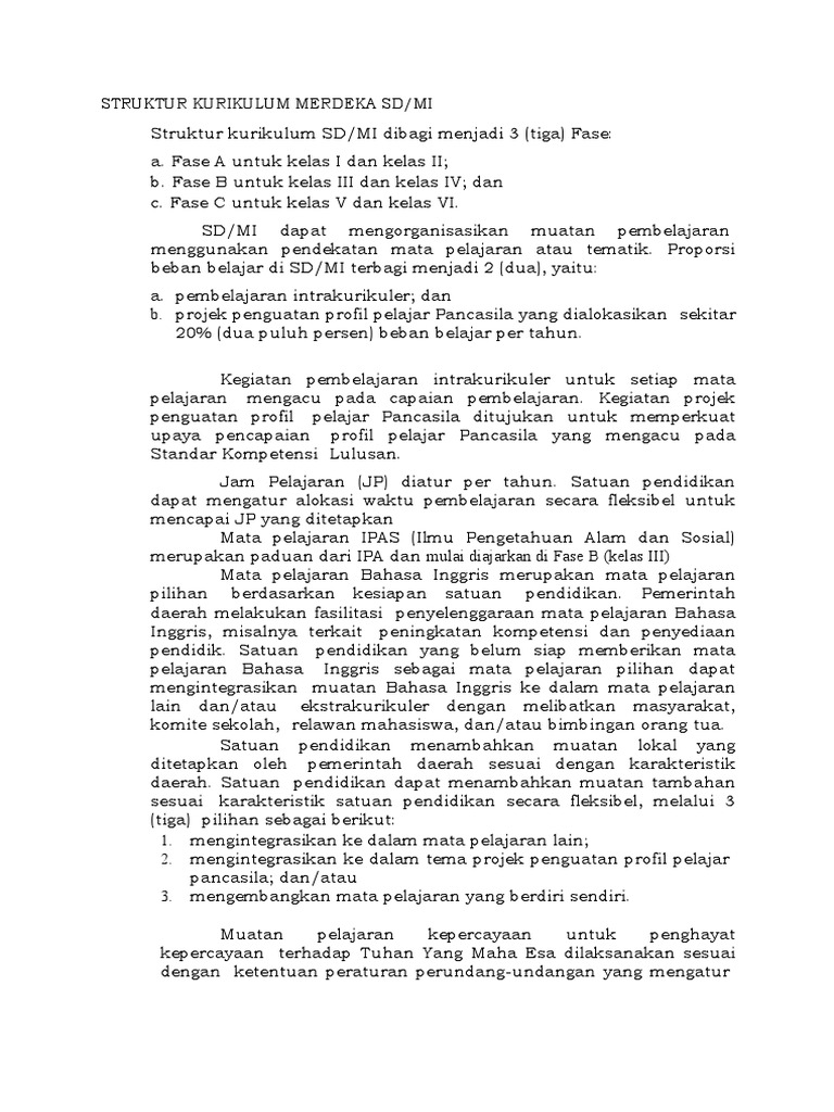 Struktur Kurikulum Merdeka - Sd-Mi | PDF