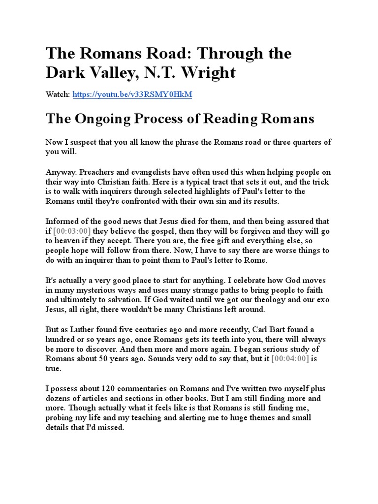 The Romans Road Through The Dark Valley, N.T. Wright | Download Free ...