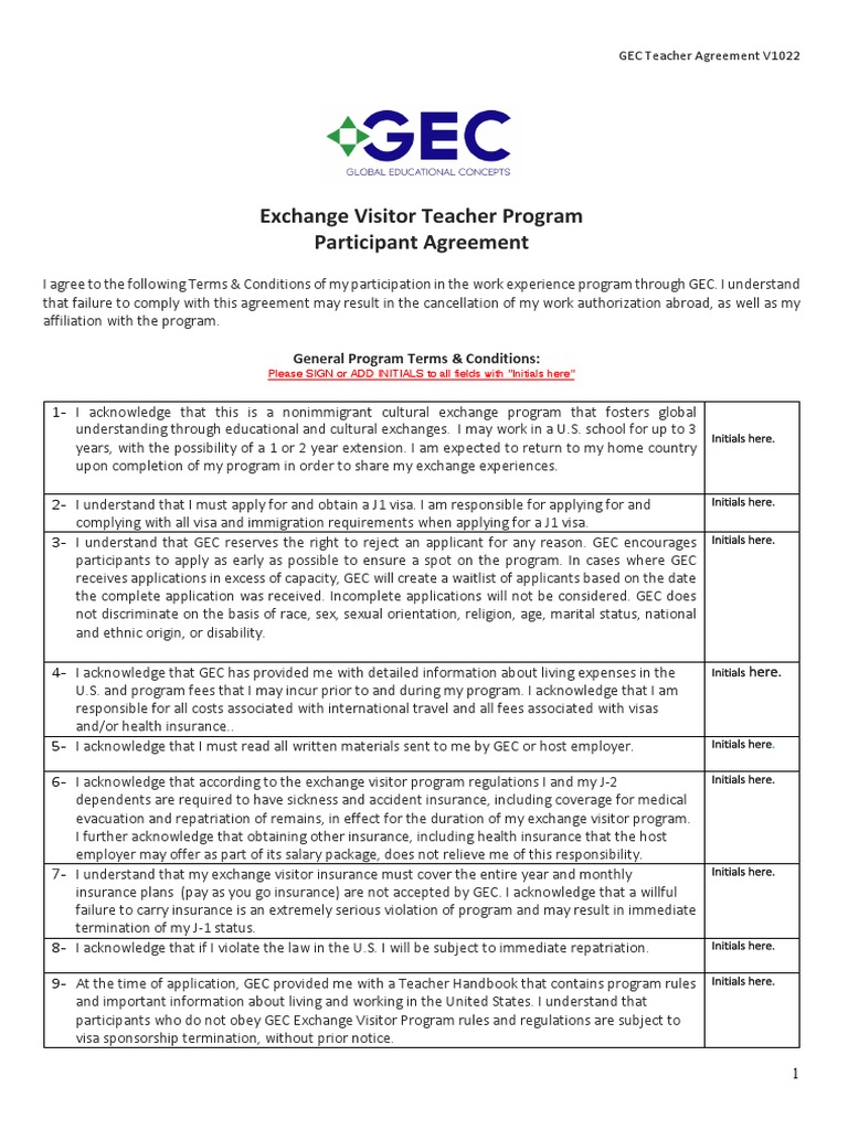 Participant Agreement V1022 | PDF | Travel Visa | Justice