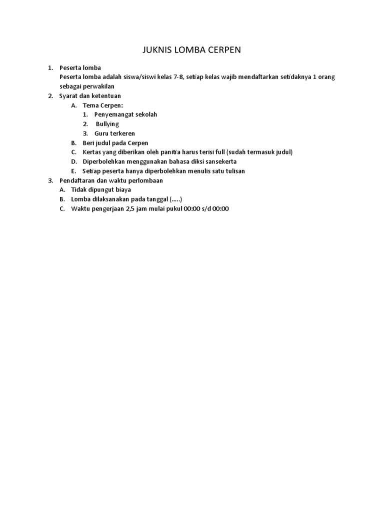 Juknis Lomba Cerpen | PDF | Perjalanan | Seni & Disiplin Bahasa
