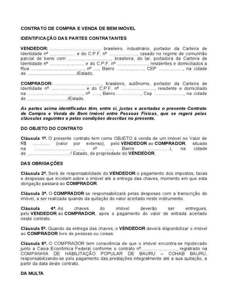 Contrato de Compra e Venda | PDF | Cheque (banco) | Economias