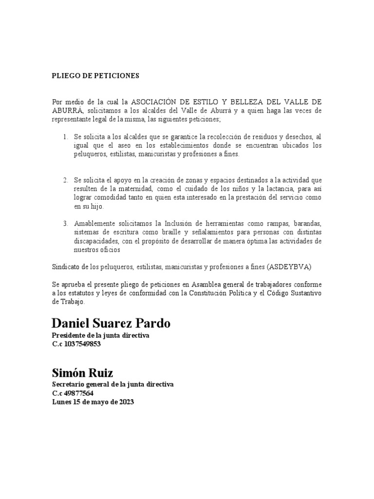 Pliego de Peticiones | PDF