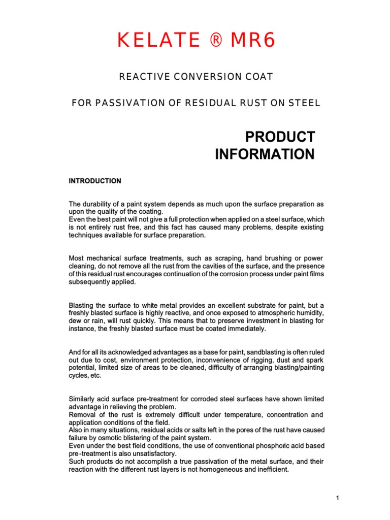 The KELATE® MR6 Product Information Sheet | PDF | Rust | Paint