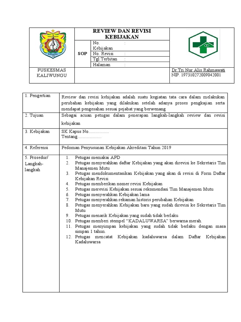 Sop Review Dan Revisi Kebijakan | PDF