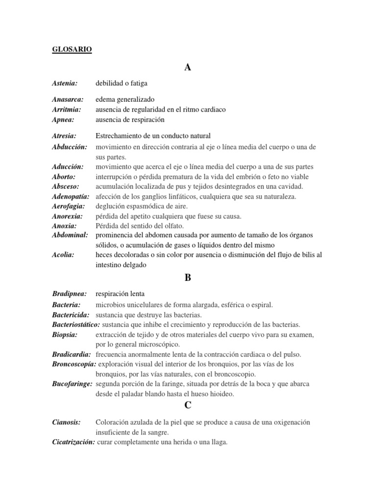 Glosario Básico Enfermería | PDF | Heces | Vejiga urinaria