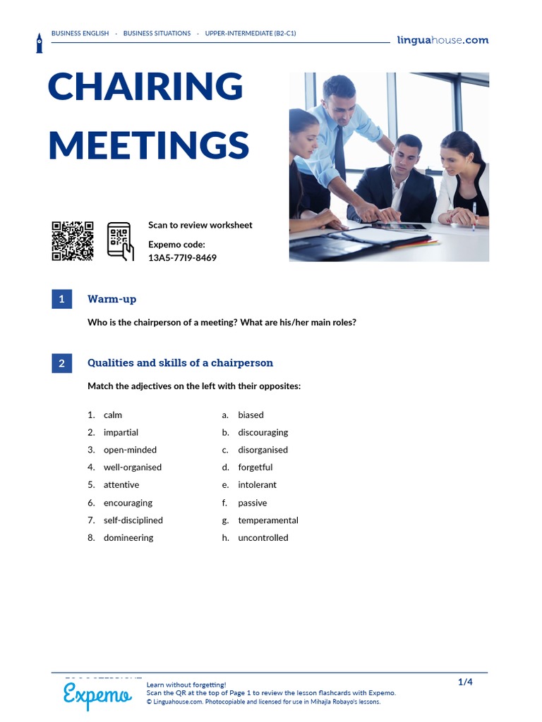 Chairing Meetings British English Student Ver2 | PDF | Communication ...