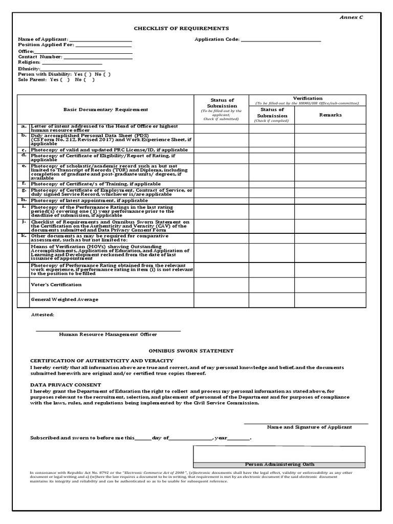 Applicant Requirements Checklist Form | PDF | Authentication | Business