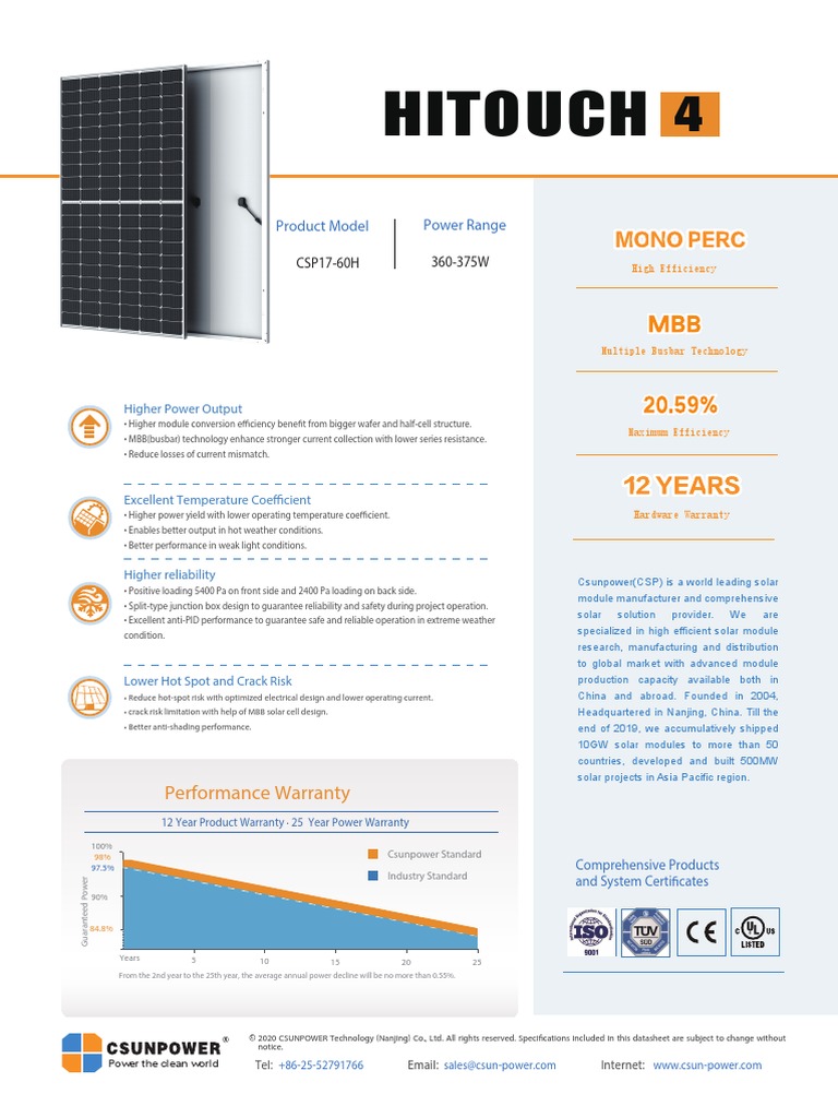Ficha 375W CSP17 60H | PDF | Solar Panel | Photovoltaics