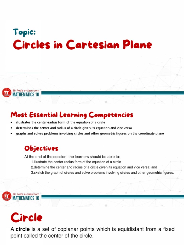 Circles in the Cartesian Plane Guide | PDF | Circle | Equations