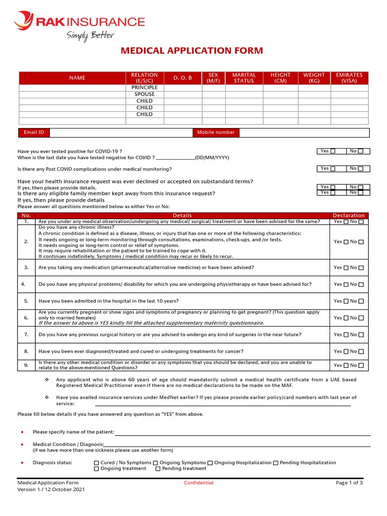 Medical Application Form (New) - V3-2021!10!12 - RAK | PDF | Pregnancy ...