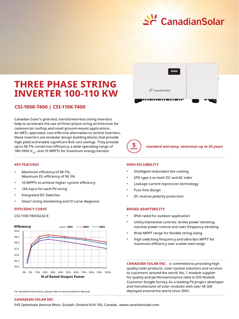 Canadian-Solar Datasheet Inverter 3ph 100-110KW-ROW EN | PDF | Energy ...