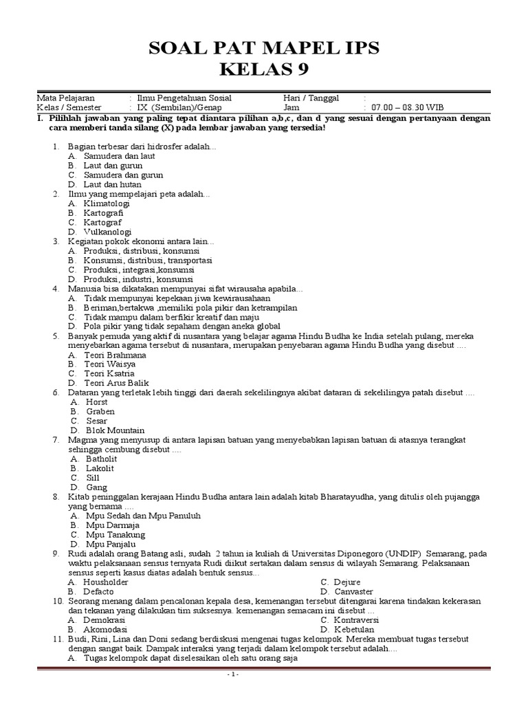 Soal Pat Ips 9 | PDF