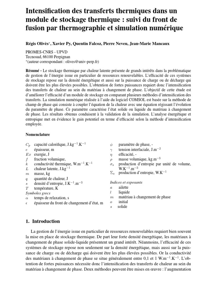 Intensification Des Transferts Thermiques Dans Un Module de Stockage ...