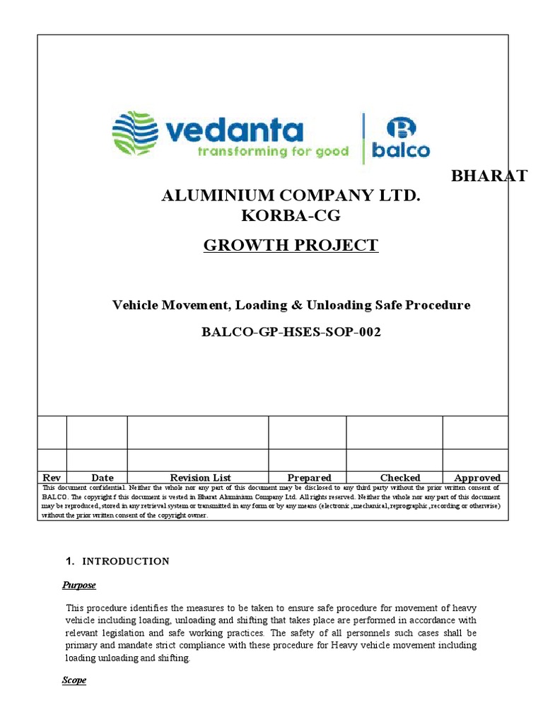 02 Heavy Vehicle Movement, Loading Unloading & Shifting SOP | PDF ...