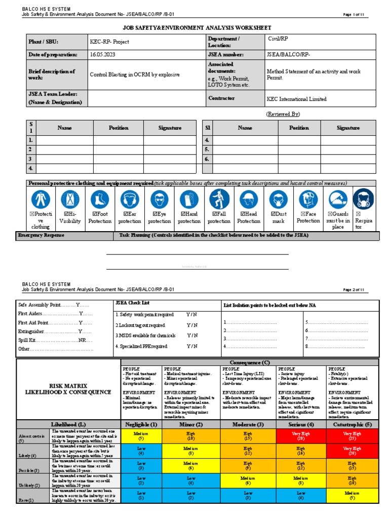 JSEA Control Blast - RP | PDF | Vehicles | Safety