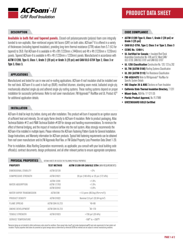 ACFoam II DataSheet | Download Free PDF | Building Insulation | Roof