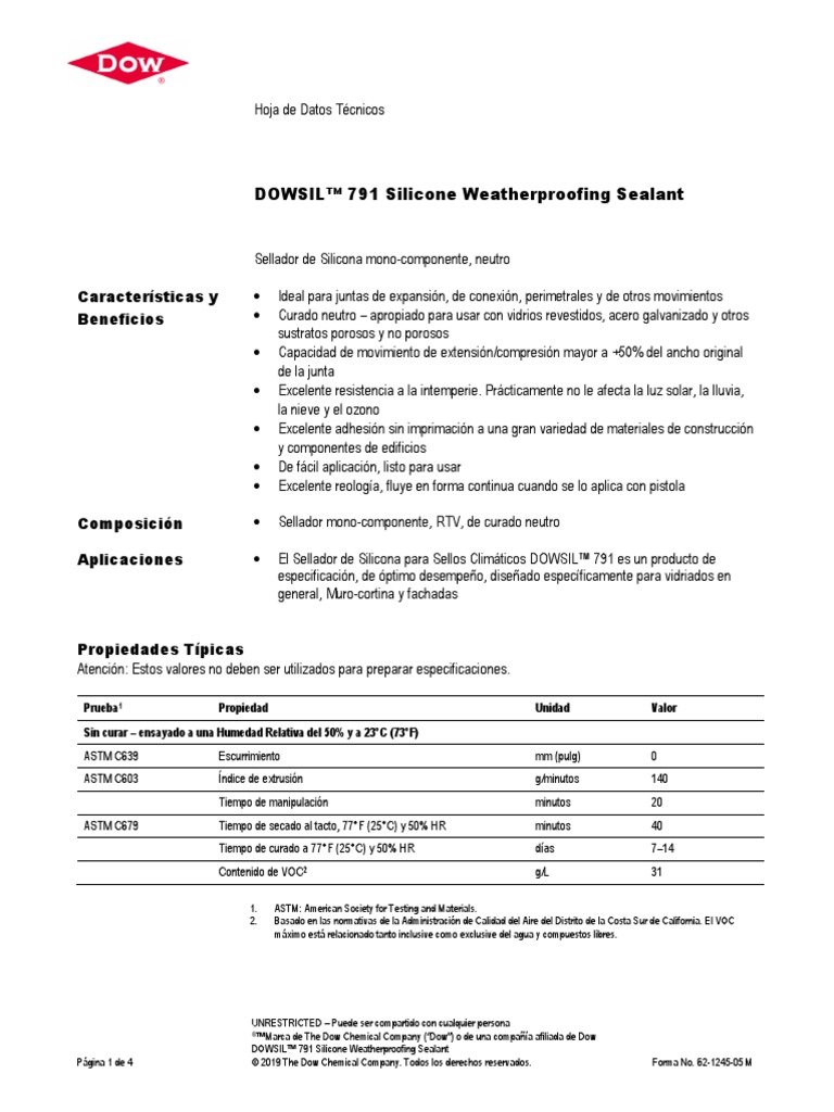 62 1245 Dowsil 791 Si Weatherproofing | PDF | Silicona | Agua