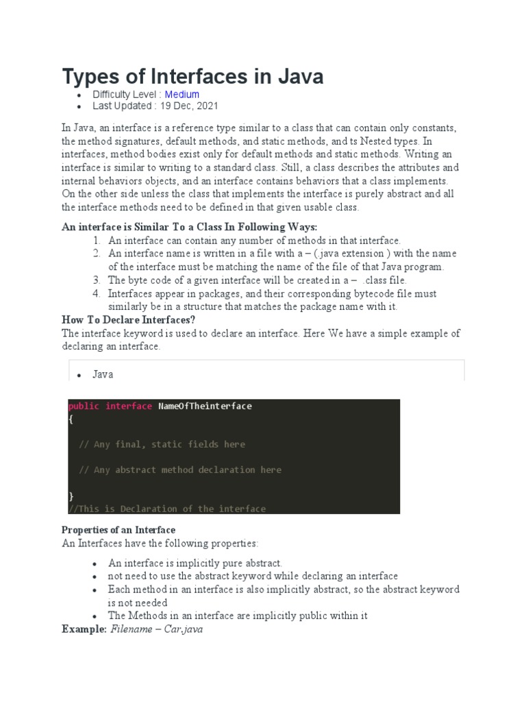 Types Of Interfaces In Java Pdf Method Computer Programming