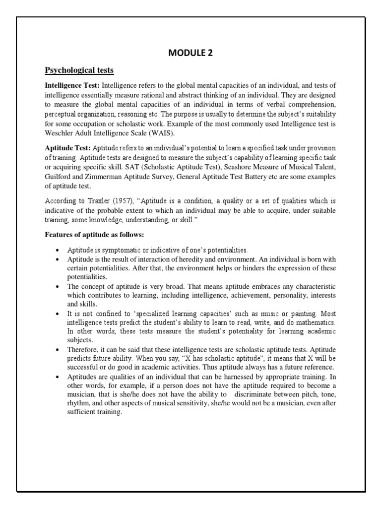 Psychological Tests | PDF | Wechsler Adult Intelligence Scale ...