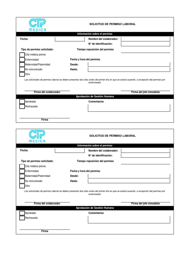 Solicitud de Permiso Laboral | PDF