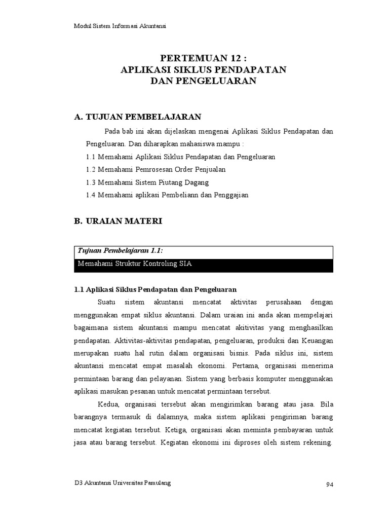PERTEMUAN KE-12 - APLIKASI SIKLUS PENDAPATAN DAN PENGELUARAN (Mubarok ...