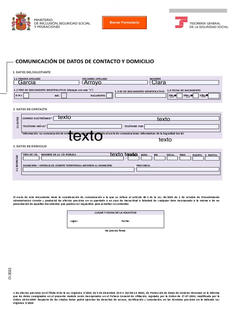 Formulario de Variación de Datos de Contacto Editable | PDF ...