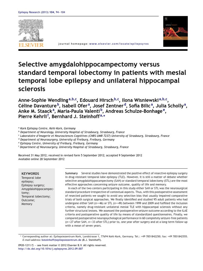 Selective Amygdalohippocampectomy Versus Standard Temporal Lobectomy in Patients With Mesial ...