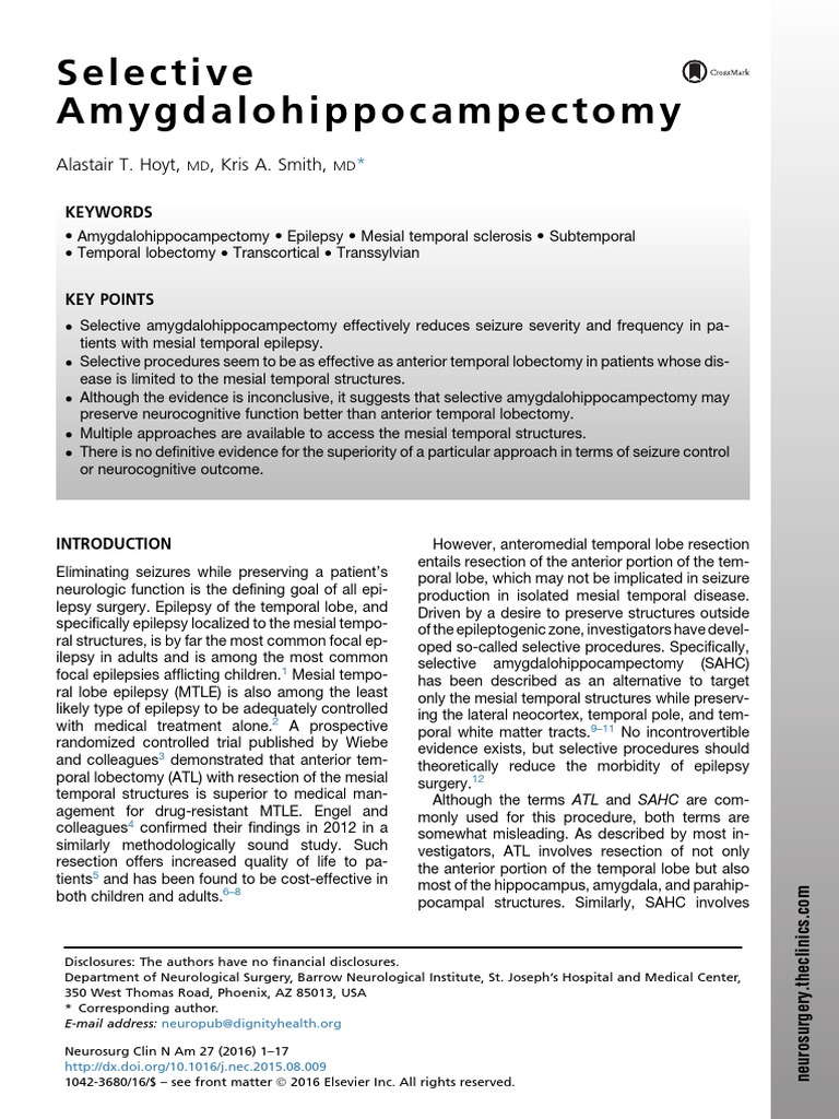 Selective Amygdalohippocampectomy | PDF | Electroencephalography | Hippocampus