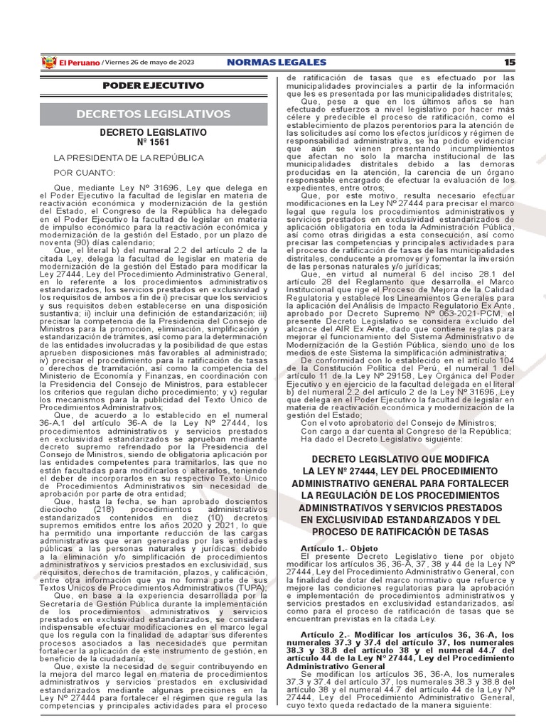 Decreto Legislativo Que Modifica La Ley No 27444 Ley Del PR Decreto ...