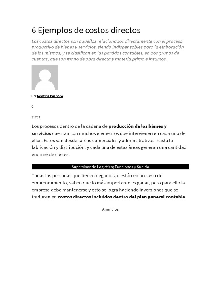 Costos Directos: Guía y Ejemplos | PDF | Costo | Personal