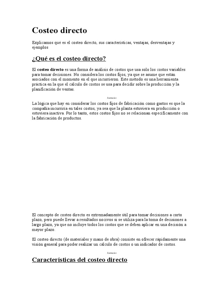 Costeo Directo | PDF | Inventario | Contabilidad