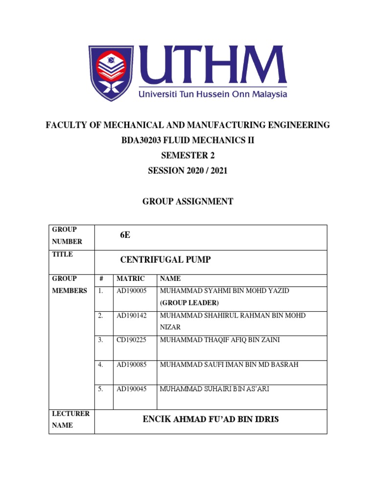 6E - Group Assignment Fluid Mechanics II | PDF | Pump | Turbine