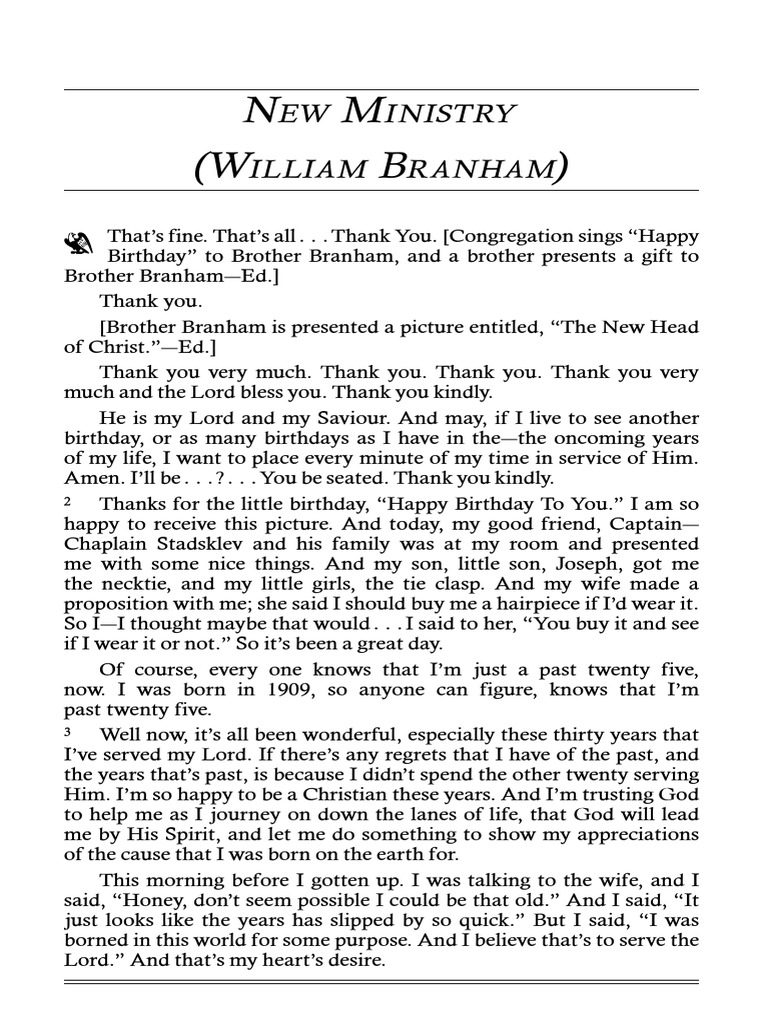 New Ministry William Branham VGR | PDF | Prayer | Jesus