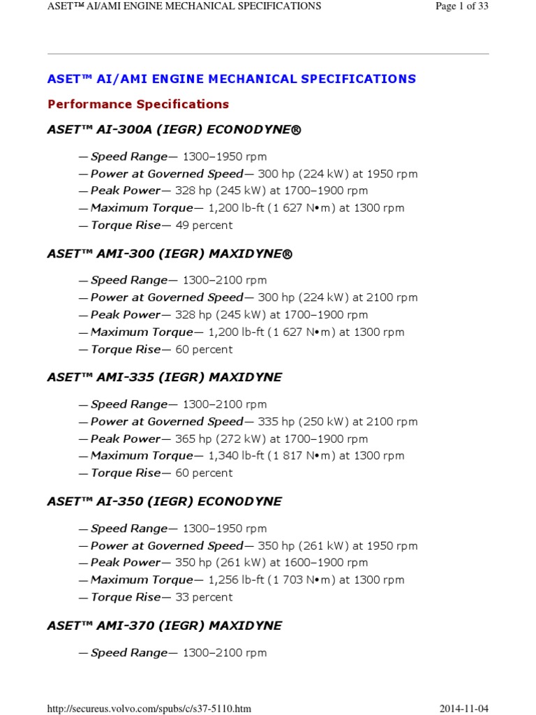 ASET AI & AMI Engine Mechanical Specs, Torque Values, Etc. | PDF | Piston | Pump