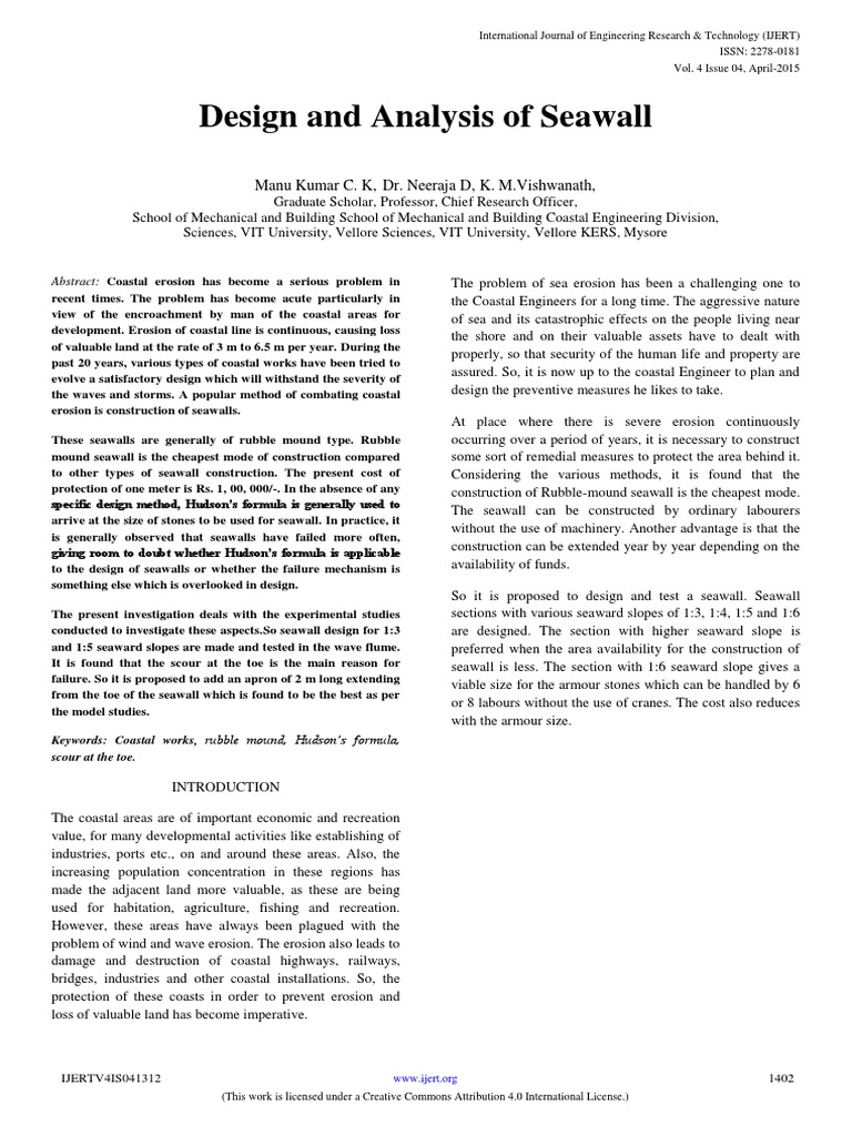 Design and Analysis of Seawall IJERTV4IS041312 | PDF | Beach | Physical ...