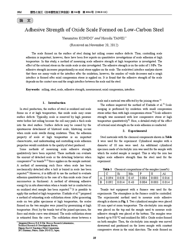 Adhesive Strength of Oxide Scale Formed On Low-Carbon Steel: Yasumitsu ...