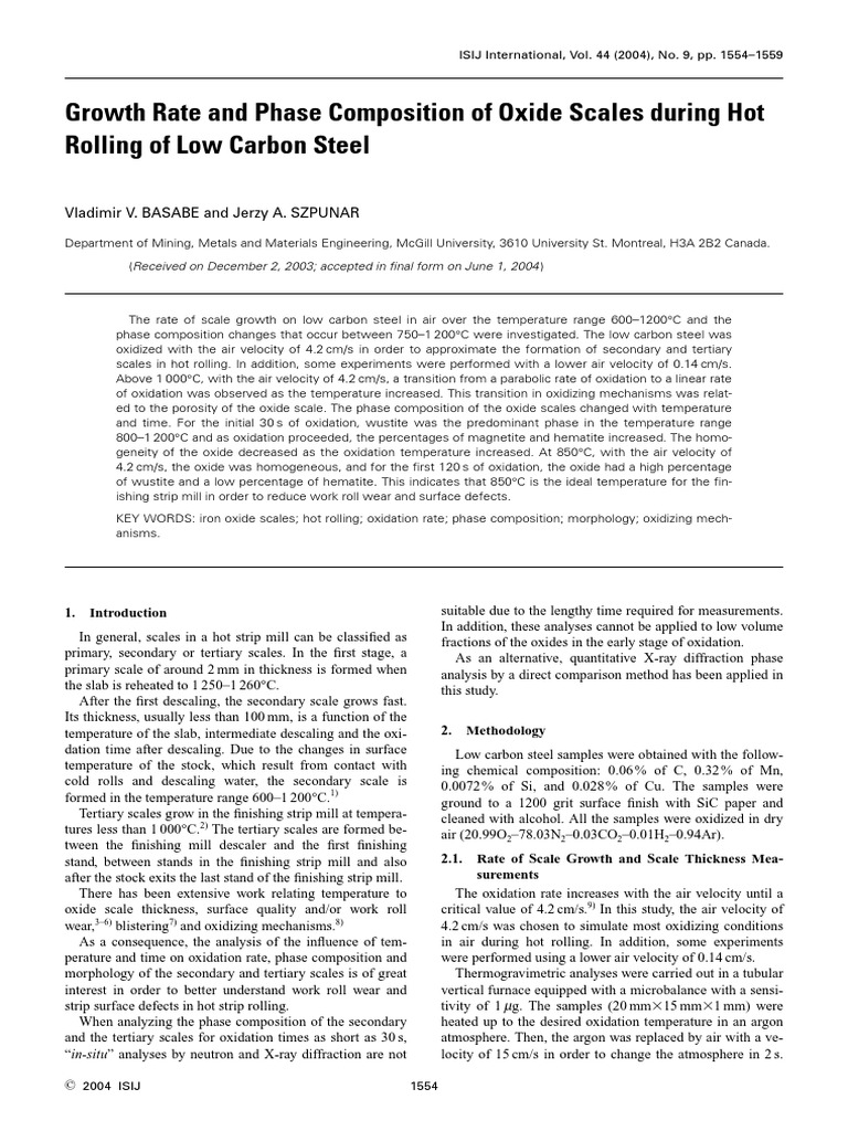 Growth Rate and Phase Composition of Oxide Scales During Hot Rolling of ...