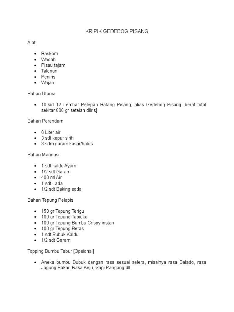 Kripik Gedebog Pisang | PDF | Memasak, Makanan, & Anggur