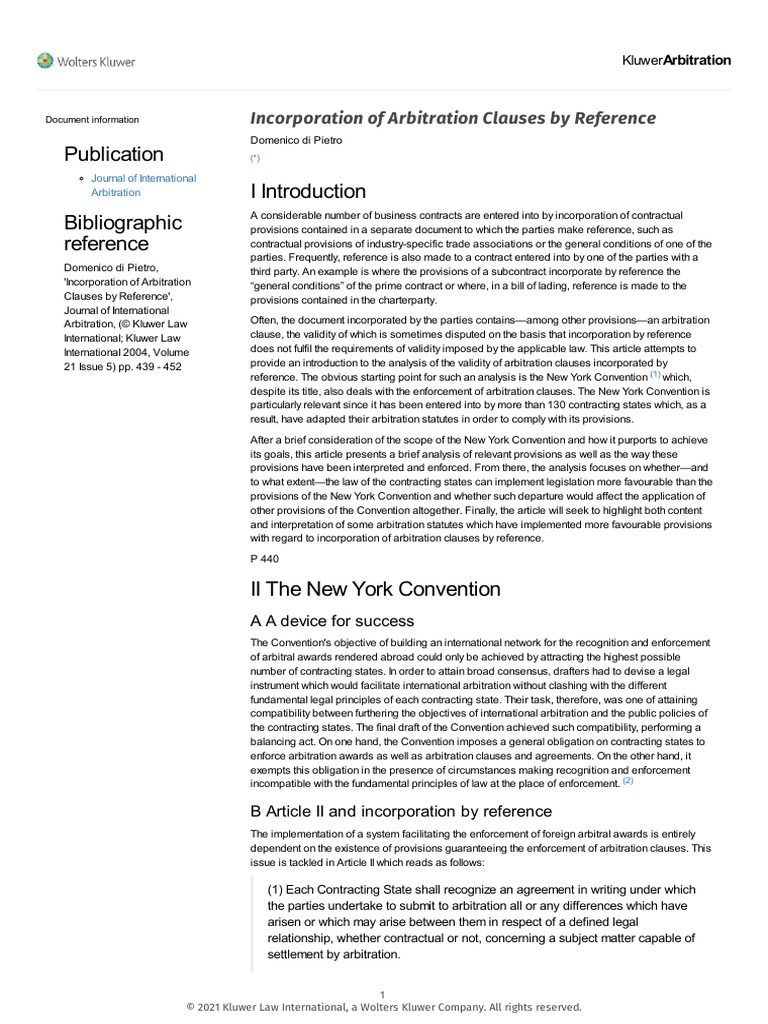 Incorporation Ob Arbitration Clauses by Reference | Download Free PDF ...